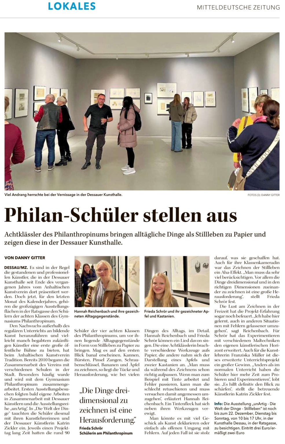 Unsere Schüler:innen in der Kunsthalle – die MZ berichtete am 15.12. ...