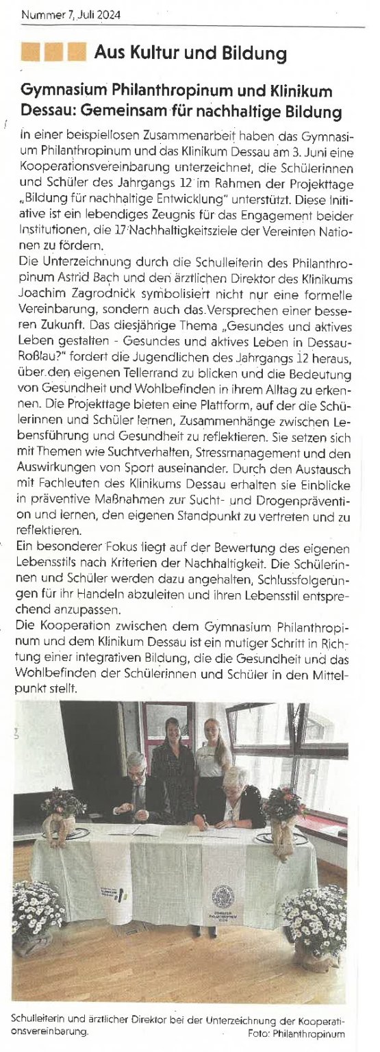 Gymnasium Philanthropinum und Klinikum Dessau: Gemeinsam für ...